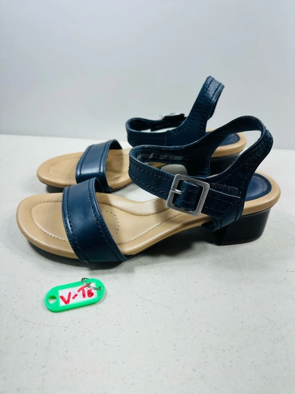 Shoes | Navy Blue Low Block Heel Sandals | Poshmark